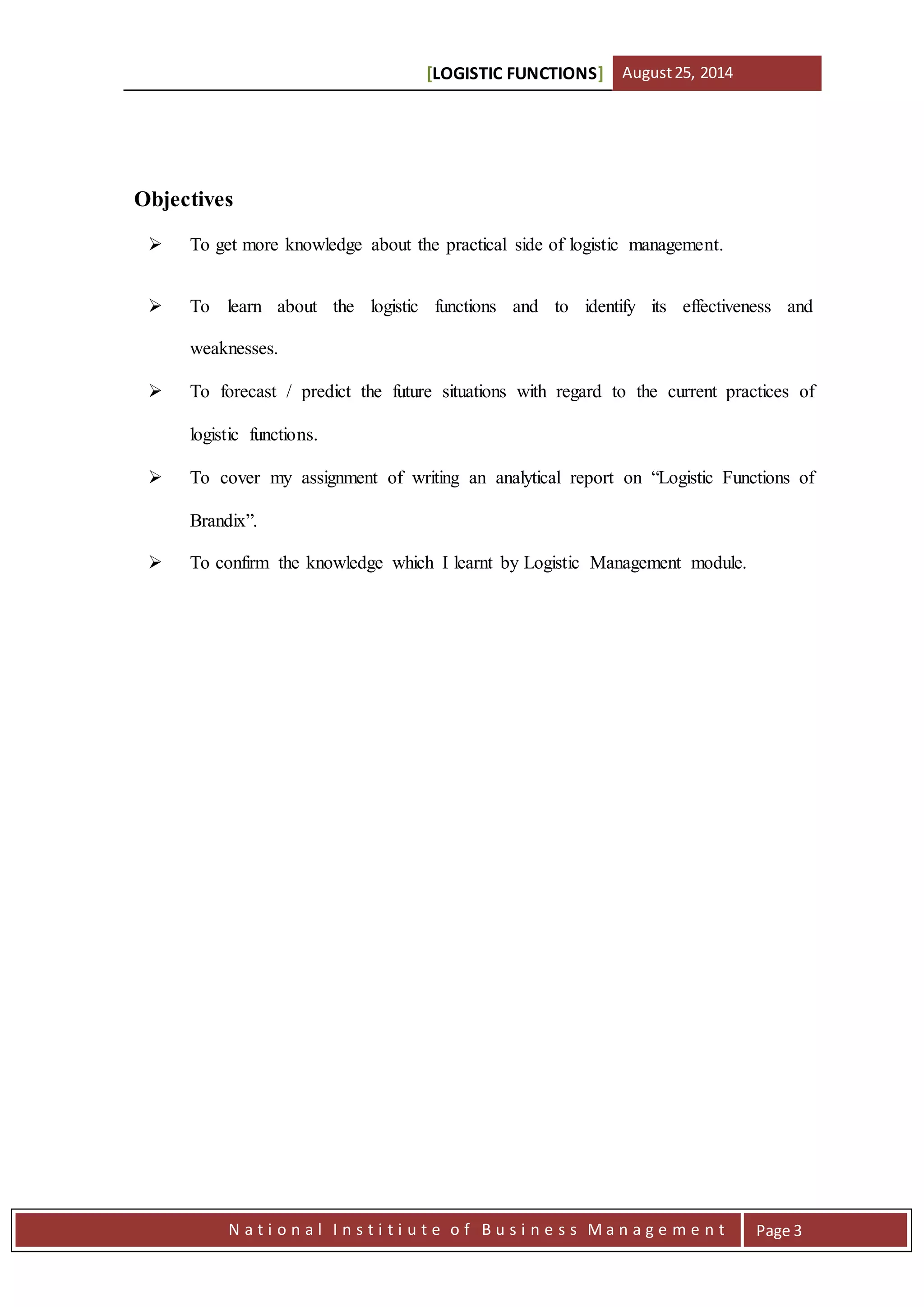 Logistic functions of Brandix | DOCX