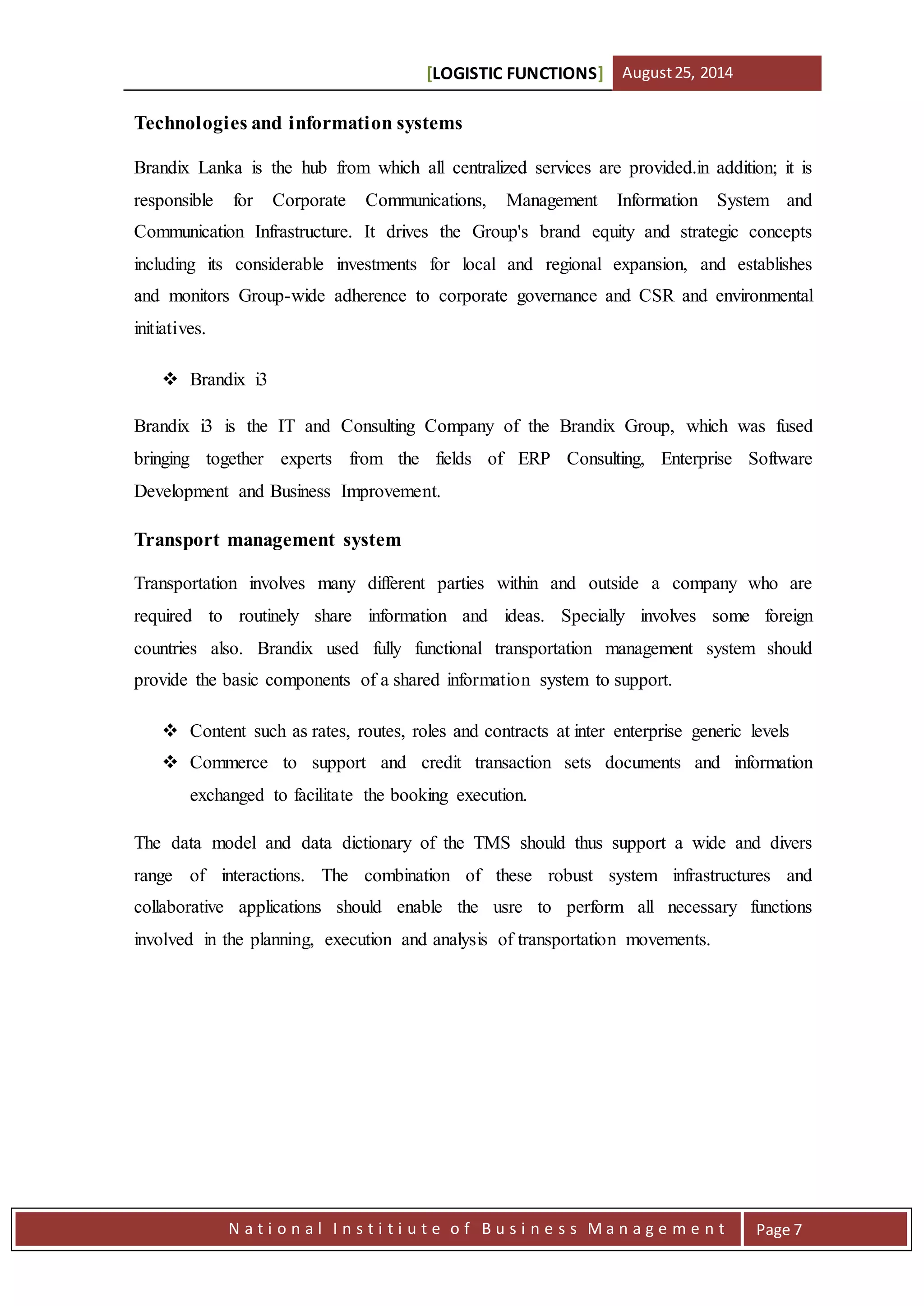 Logistic functions of Brandix | DOCX