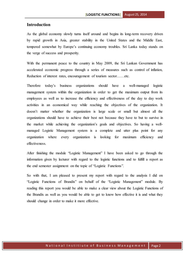 Logistic functions of Brandix | DOCX