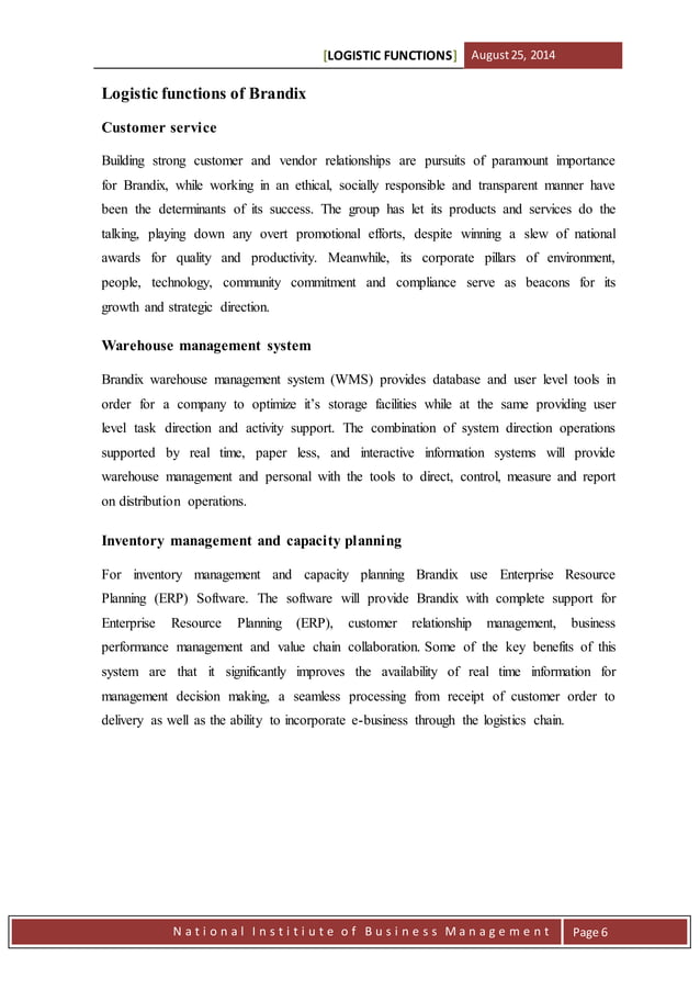 Logistic functions of Brandix | DOCX