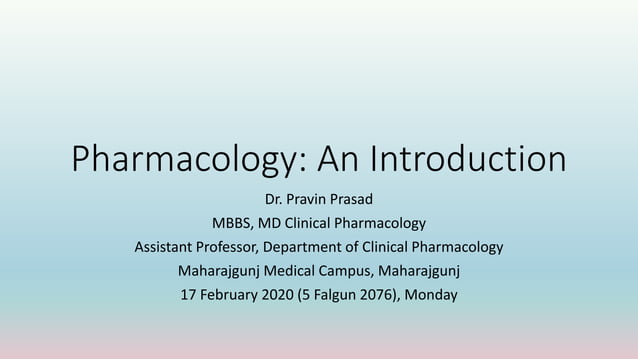 Introduction to Pharmacology | PPT