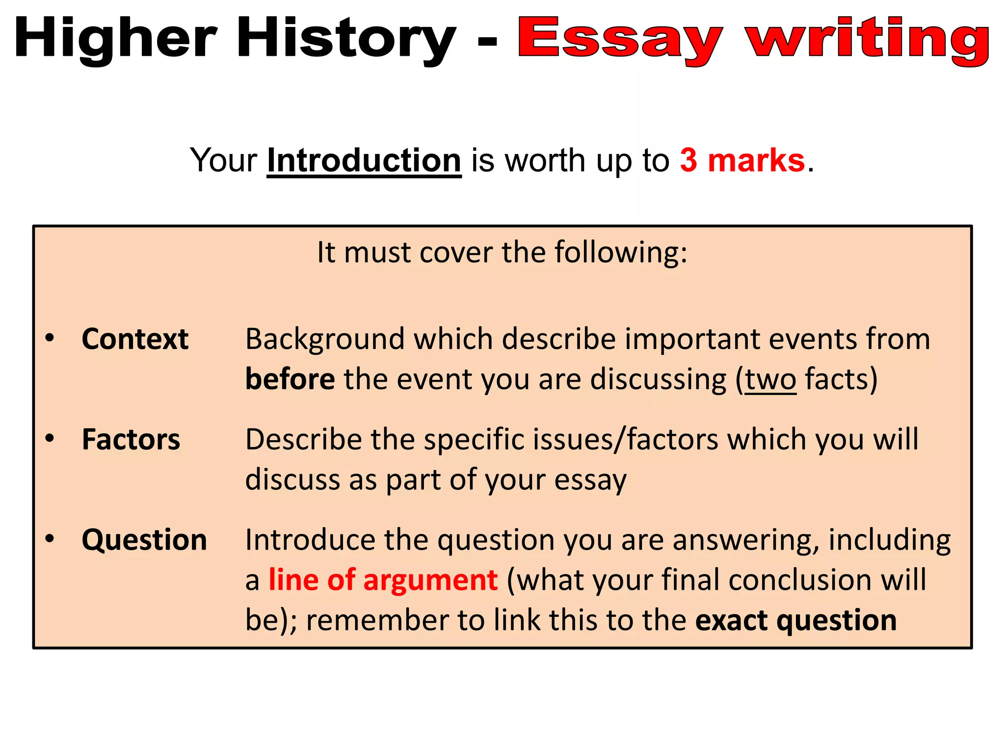 Higher History essays - Writing an Introduction | PPTX