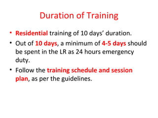 Introduction to training guidelines, session plans & role of trainers ...