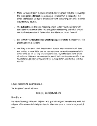 report writing and email writing | DOCX | Email | Internet