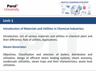 Introduction of material utilities in chemical industries | PPTX