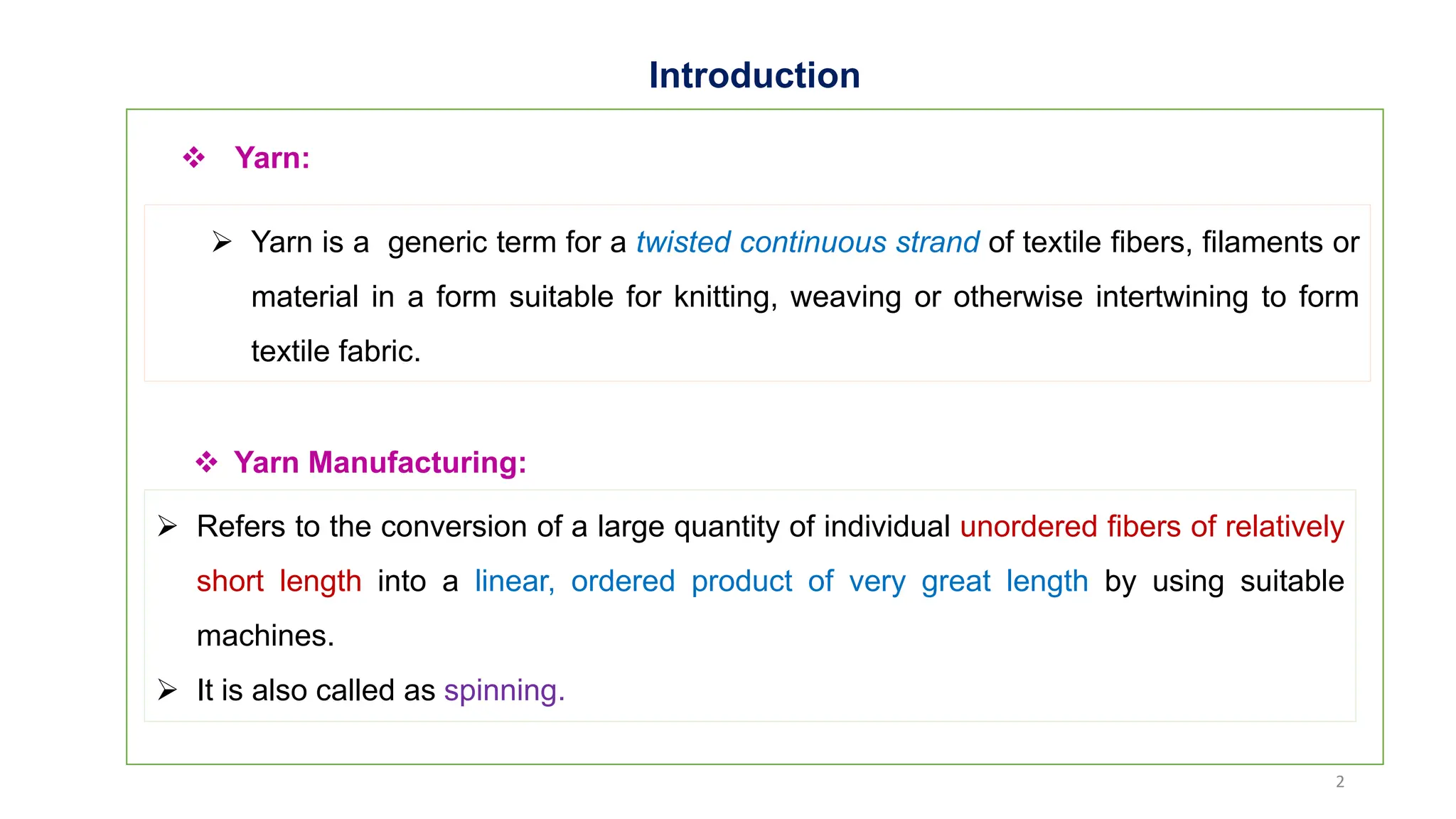Introduction.pptx for yarn spinning methods | PPTX