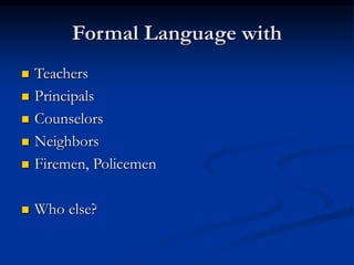 Formal vs Informal Language for beginner level English Learners | PPT