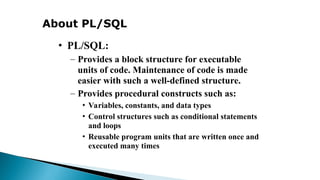 This is regarding to introduction of PL SQL | PPT