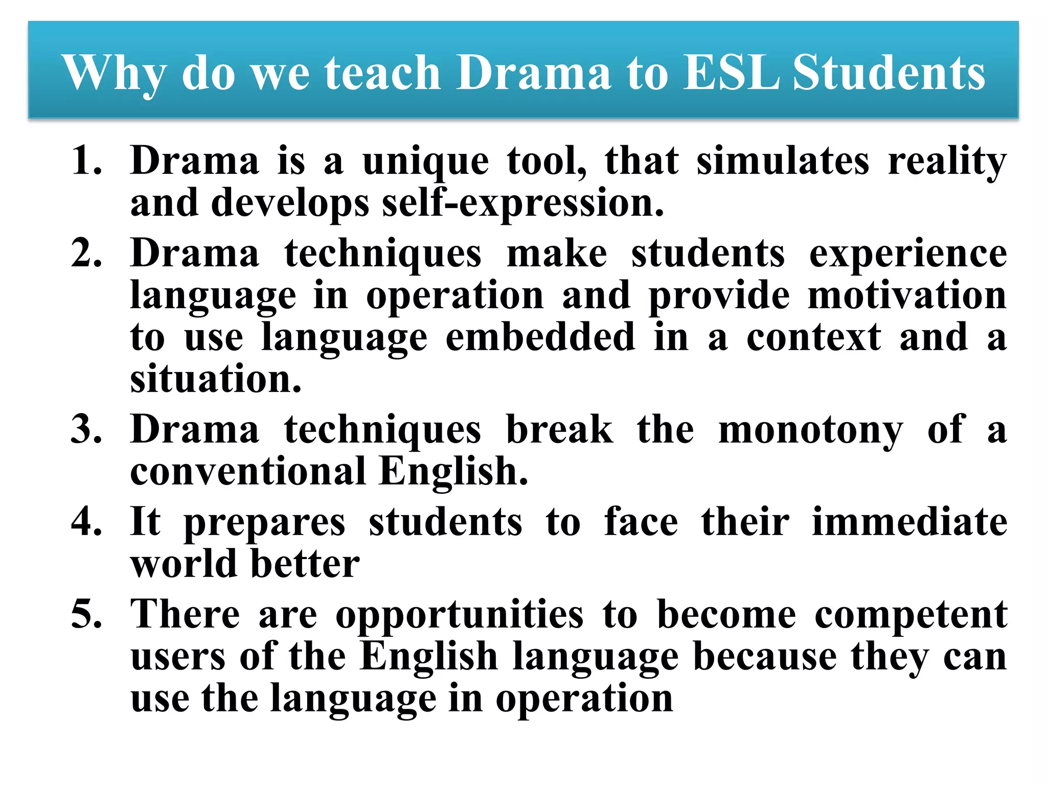 Introduction to drama for beginners and ESL Learners | PPTX