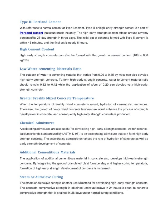 PROPERTIES OF HIGH EARLY STRENGTH CONCRETE | PDF