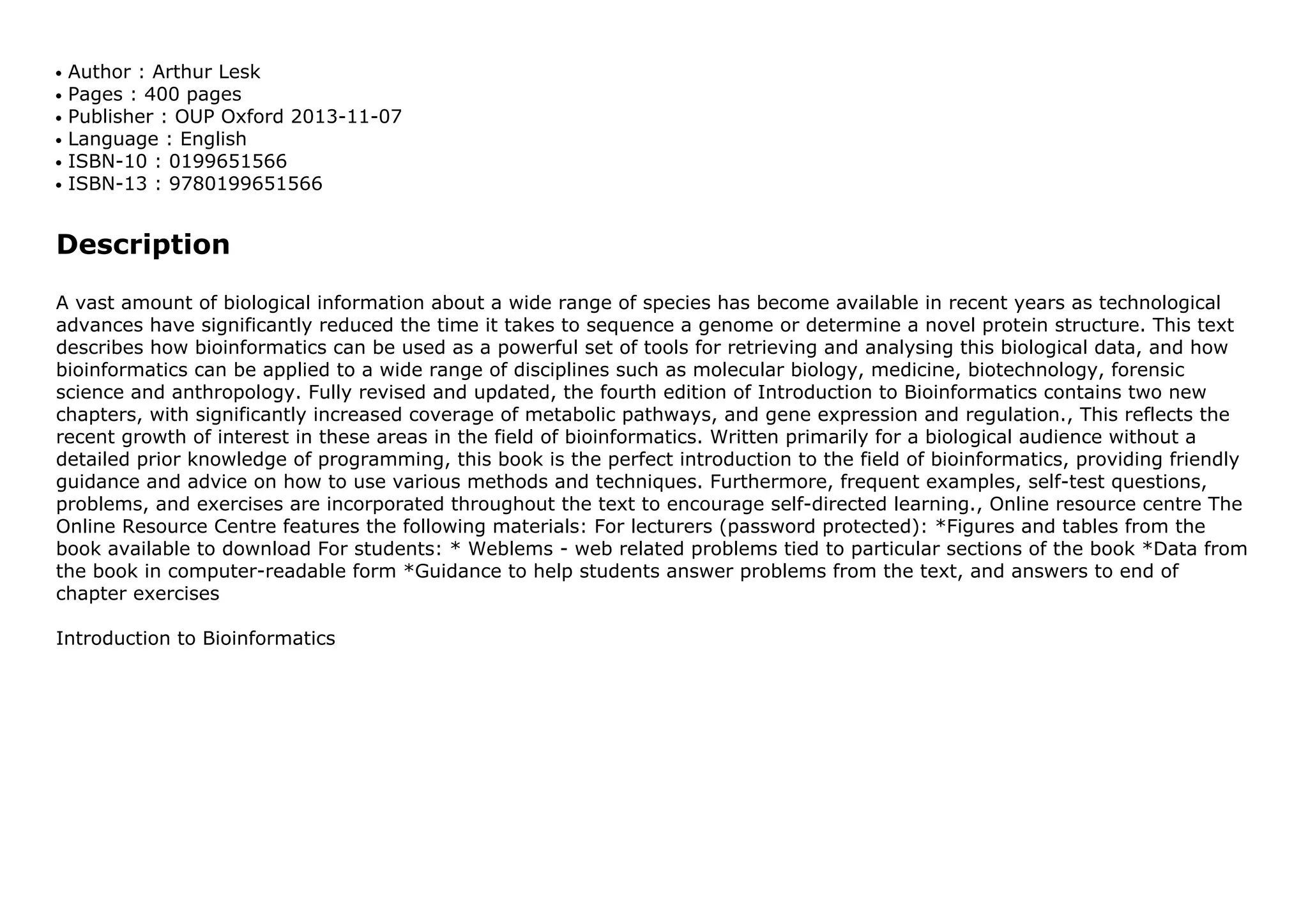 Introduction To Bioinformatics Pdf Biological Sciences Science