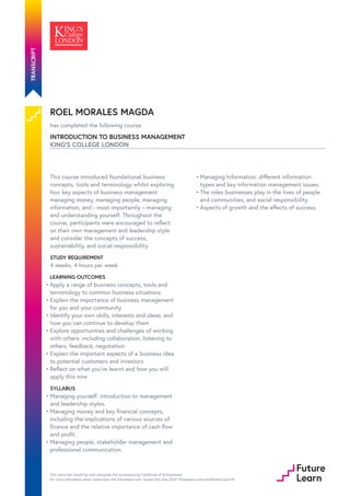 INTRODUCTION TO BUSINESS AND MANAGEMENT:CERTIFICATE OF ACHIEVEMENT | PDF