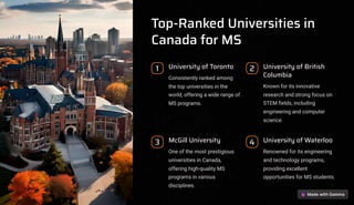 A Comprehensive Colleges in Canada for MS | PPT