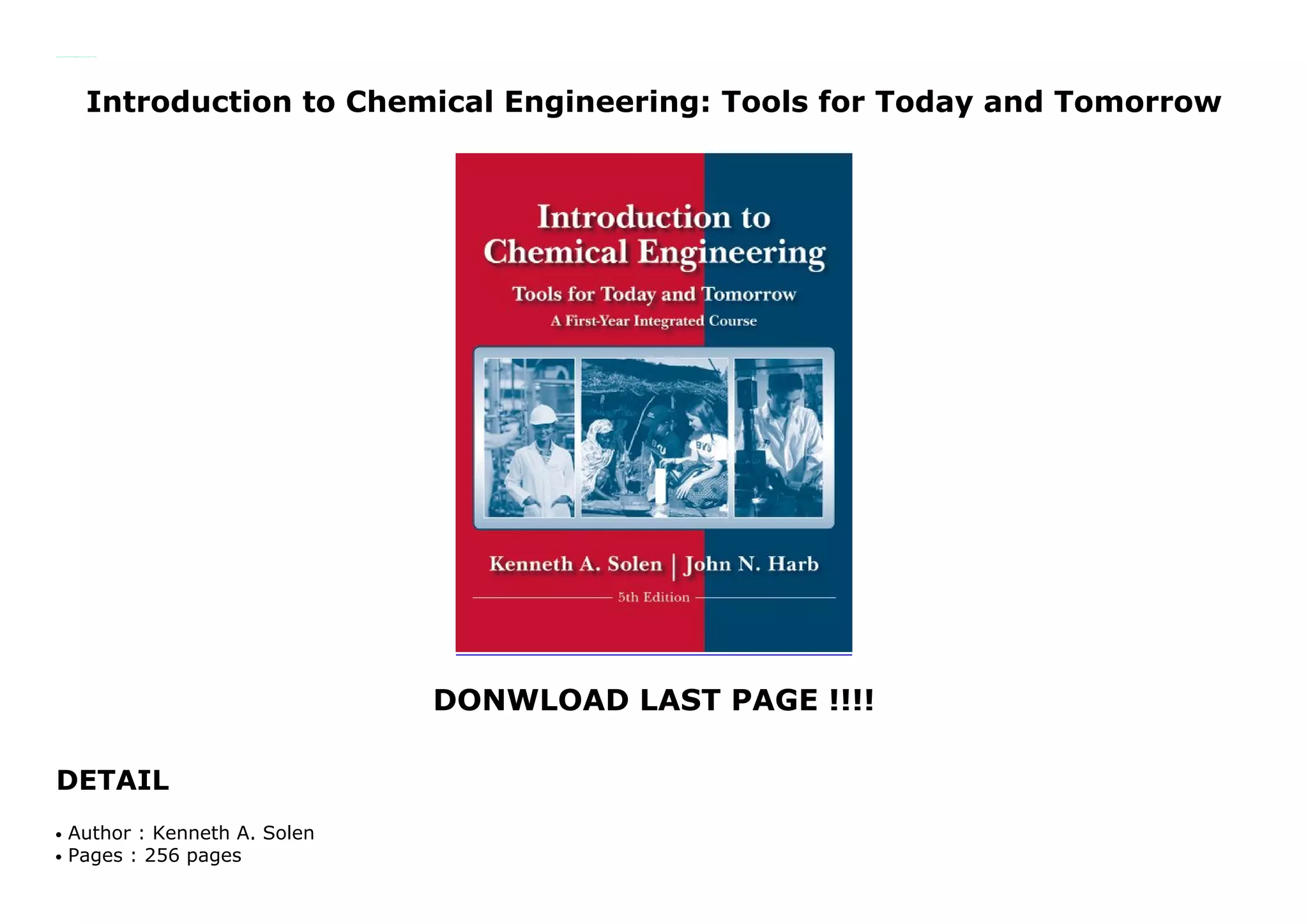 Introduction to Chemical Engineering: Tools for Today and Tomorrow | PPT