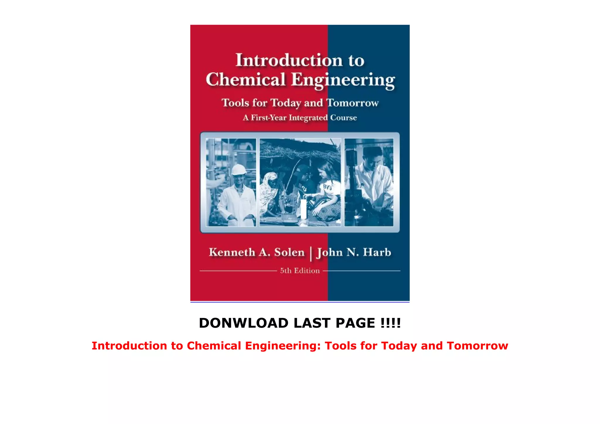 Introduction to Chemical Engineering: Tools for Today and Tomorrow | PDF