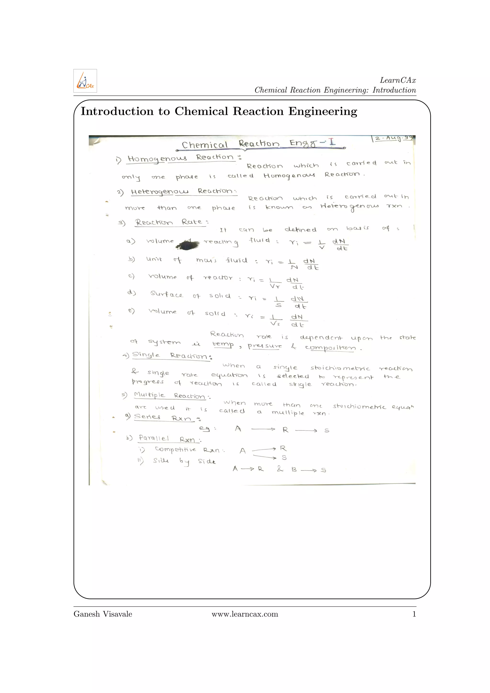 Introduction to Chemical Reaction Engineering | PDF
