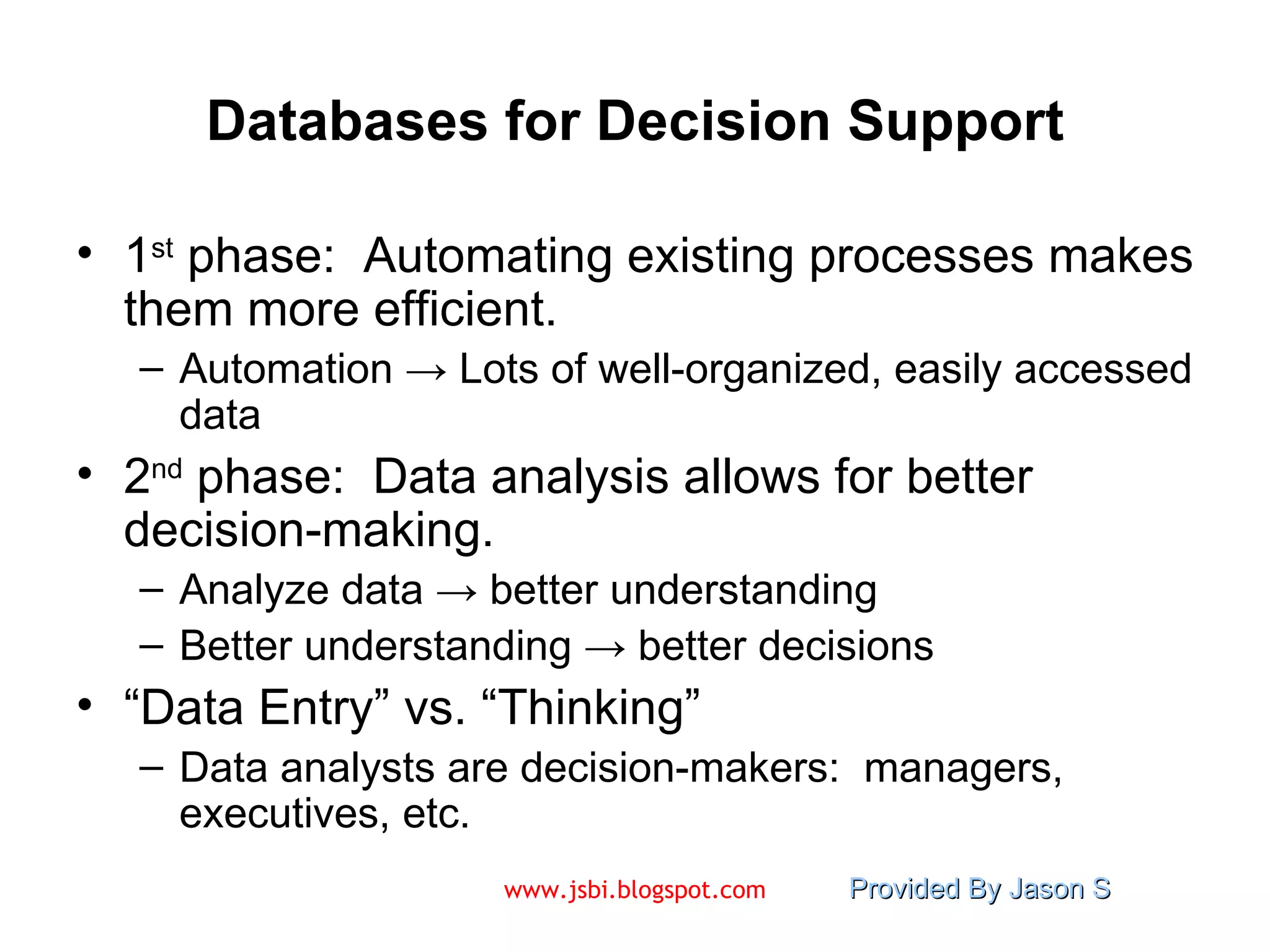 Introduction to Data Warehousing | PPS | Databases | Computer Software and Applications