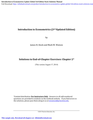 Introduction to Econometrics Update Global 3rd Edition Stock Solutions Manual | PDF