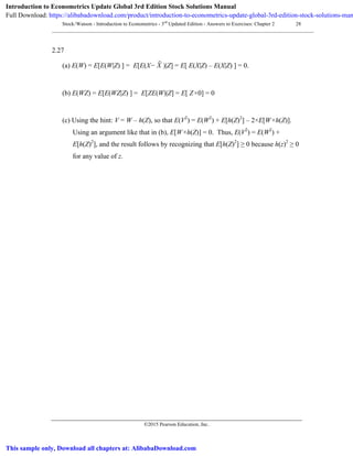 Introduction to Econometrics Update Global 3rd Edition Stock Solutions Manual | PDF