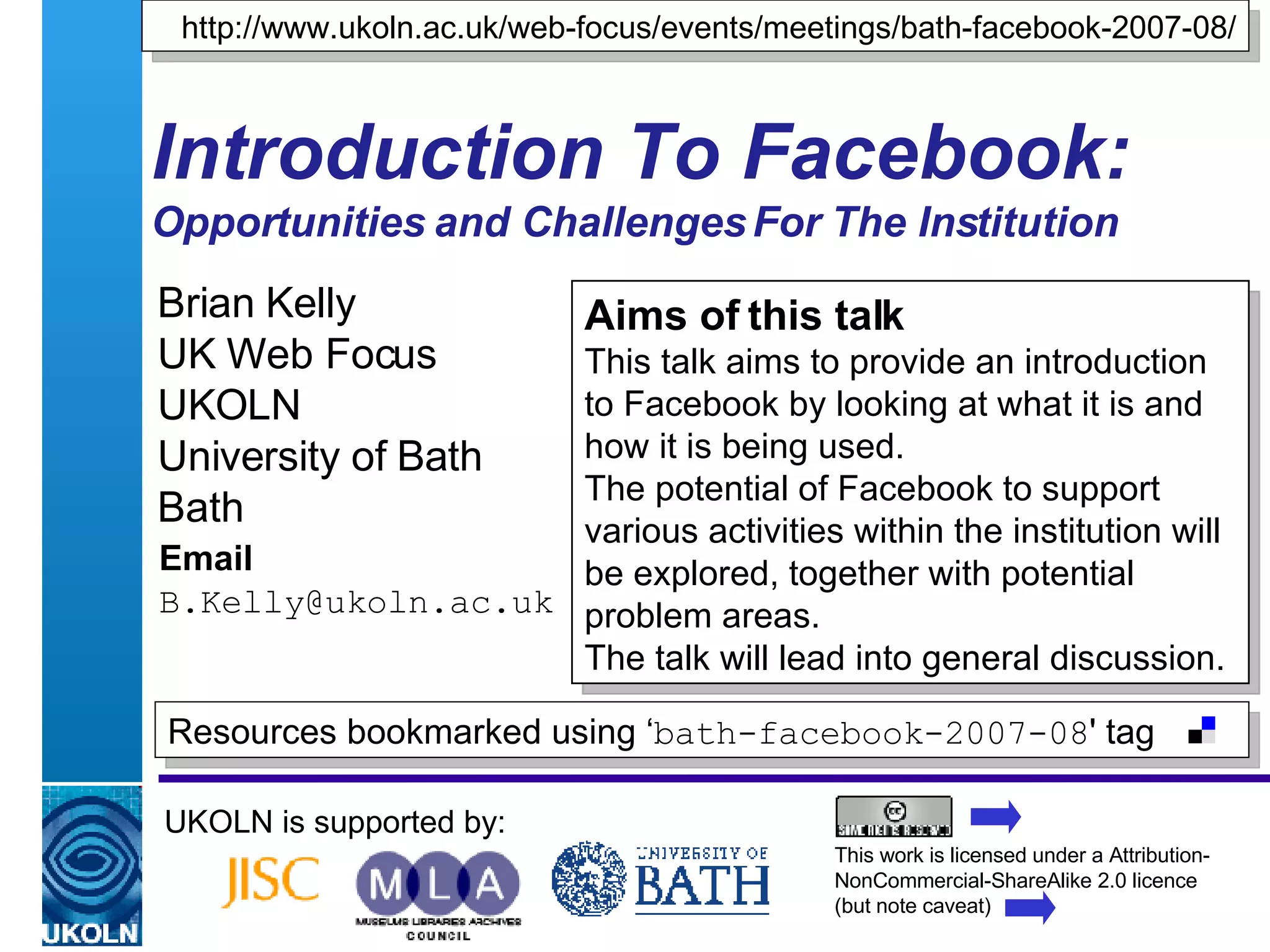 Introduction To Facebook: Opportunities and Challenges For The ...
