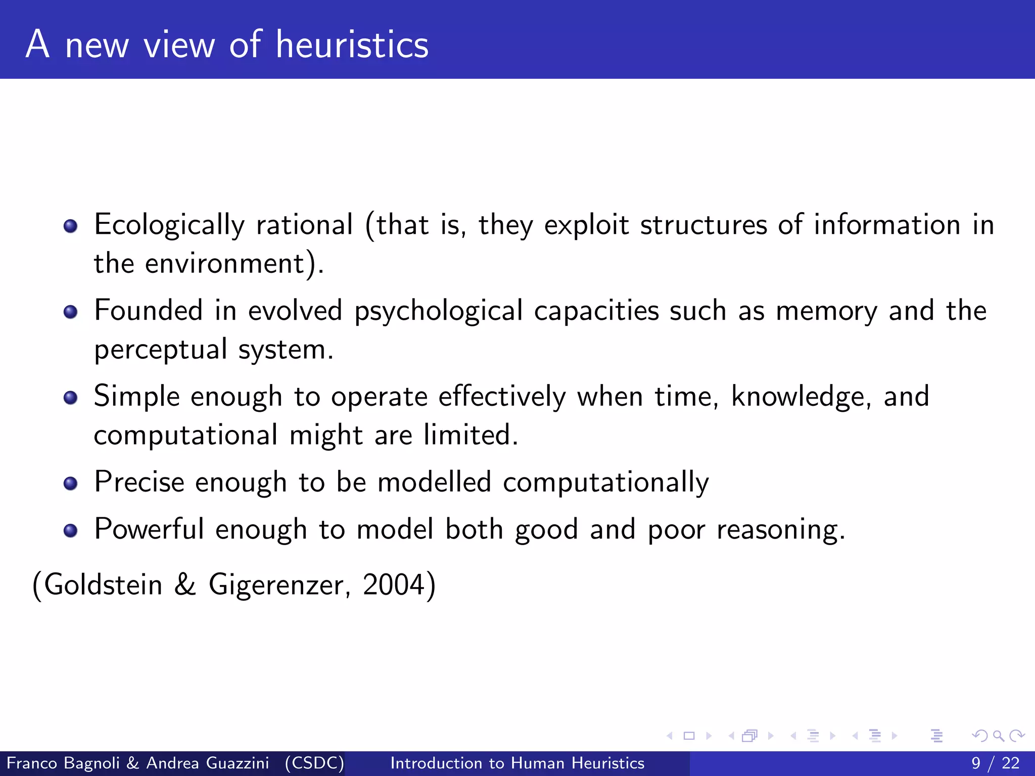 Introduction to human heuristics by Franco Bagnoli | PDF