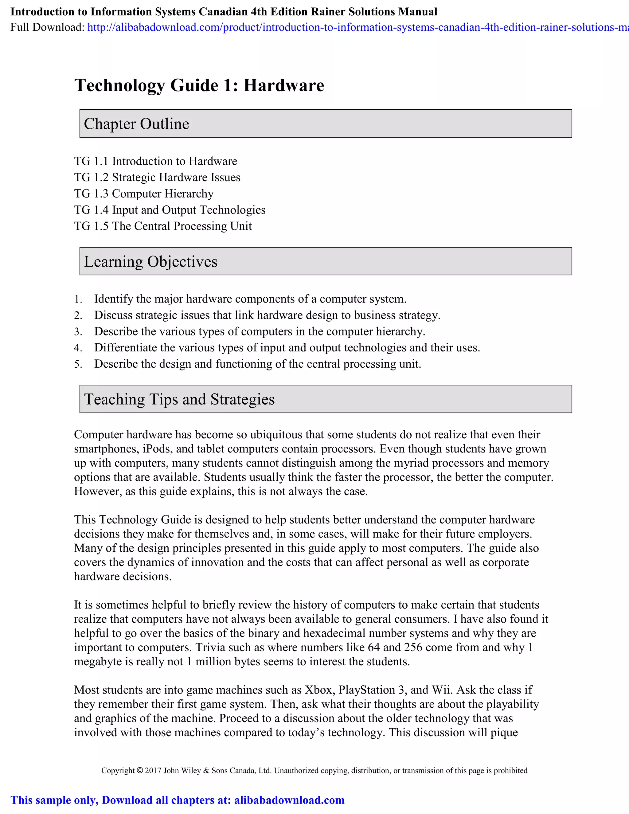 Introduction to Information Systems Canadian 4th Edition Rainer ...