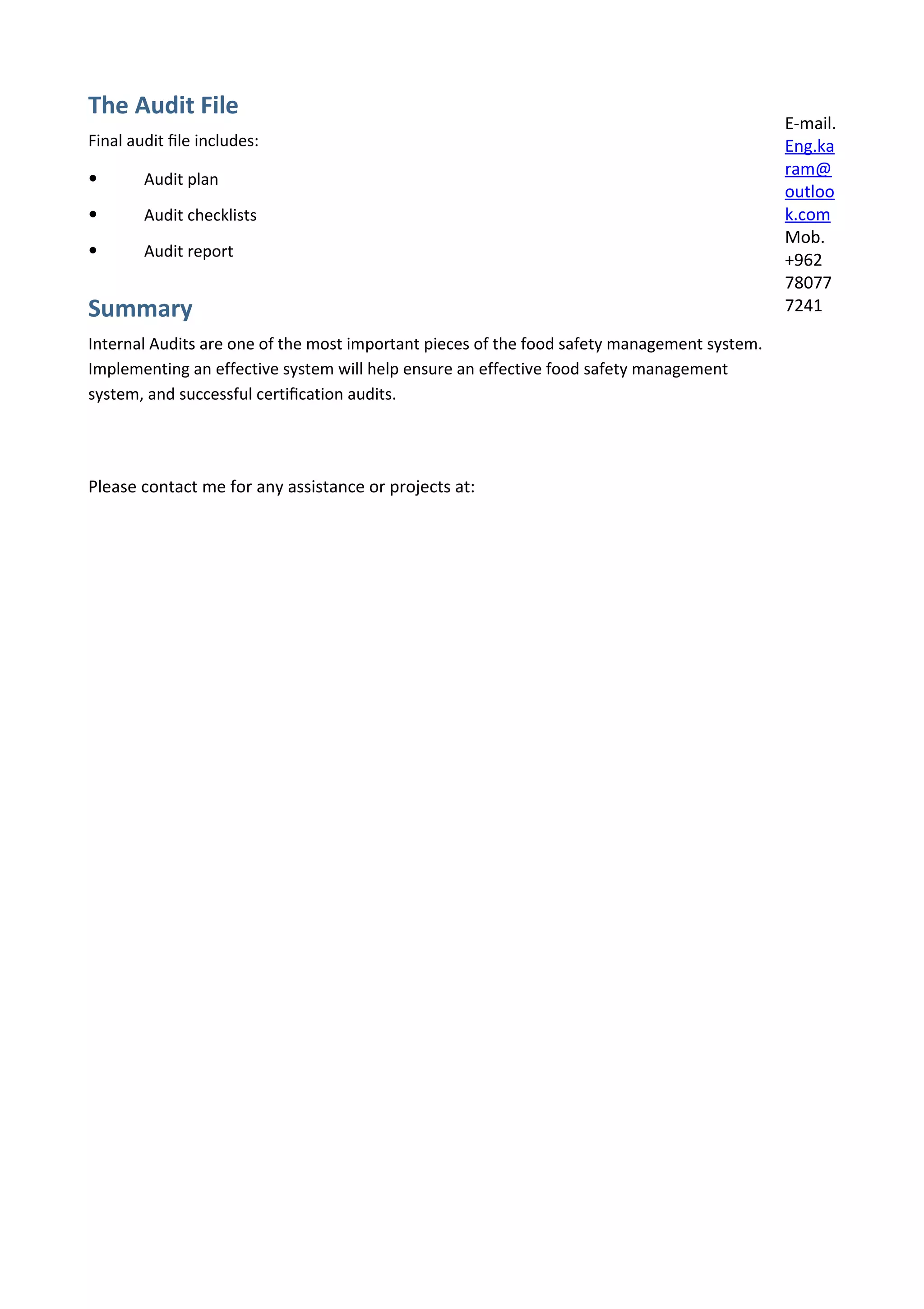 Introduction to Internal Auditing FSMS | DOC