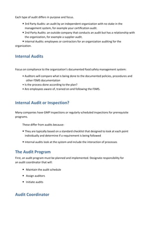 Introduction to Internal Auditing FSMS | DOC