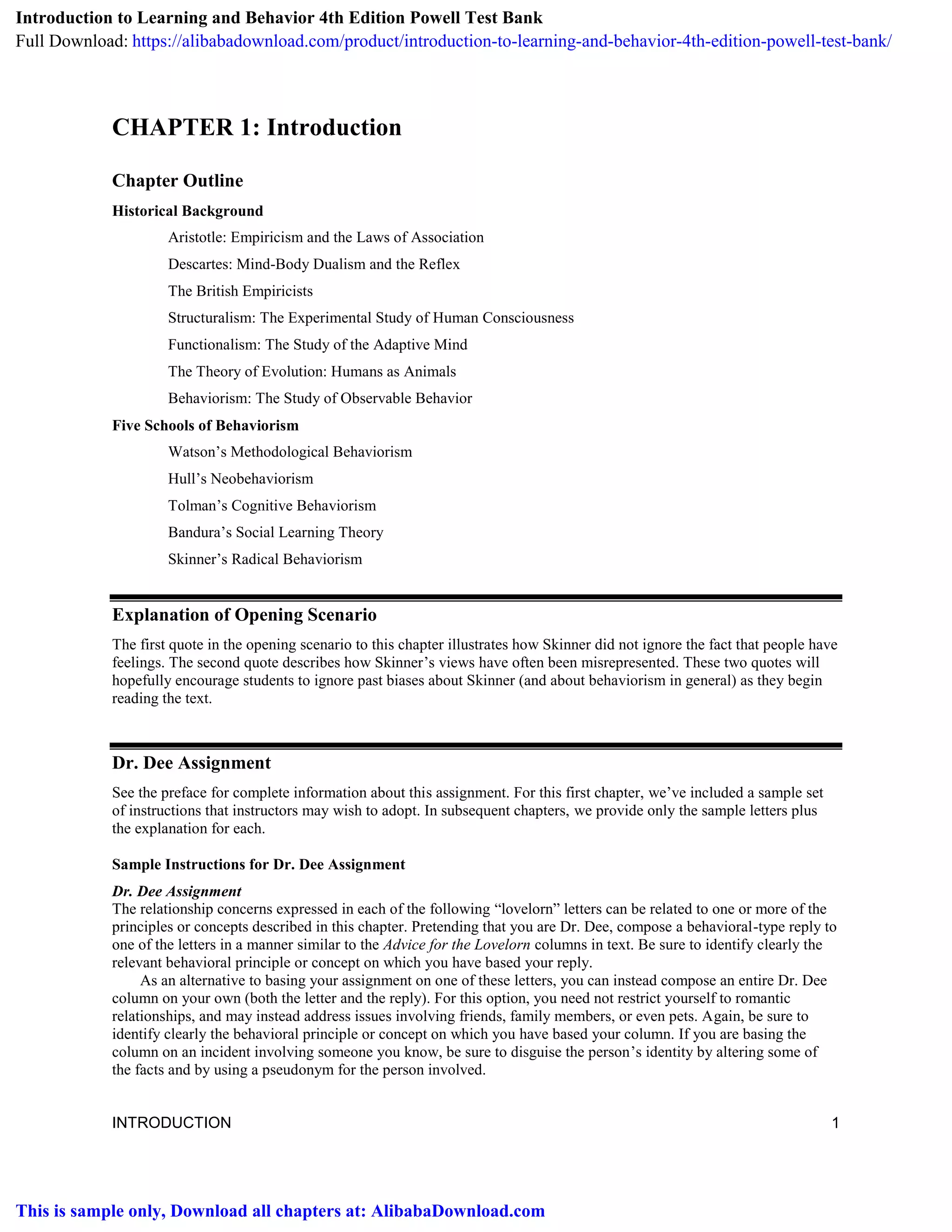 Introduction to Learning and Behavior 4th Edition Powell Test Bank | PDF