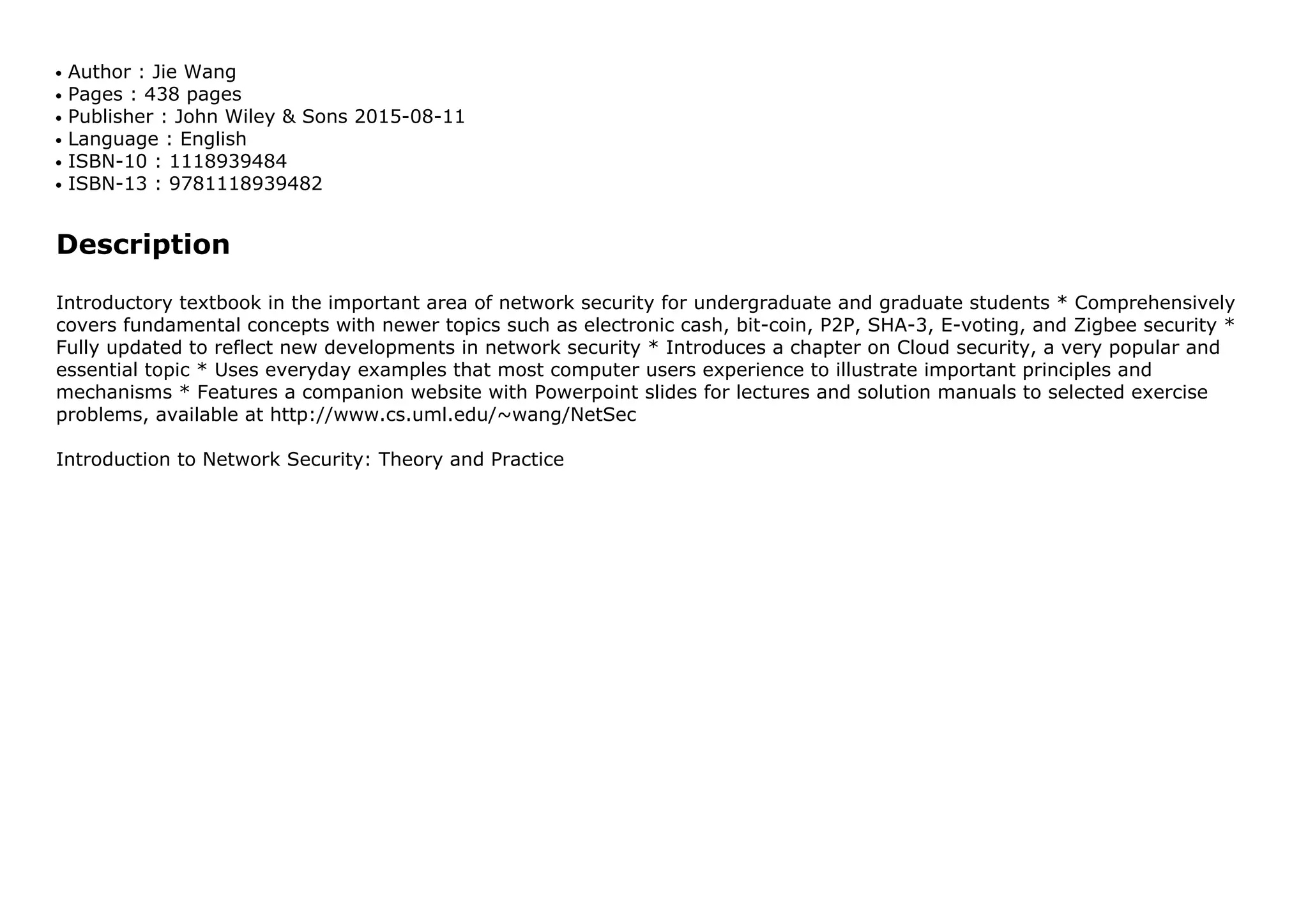 Introduction to Network Security: Theory and Practice | PDF