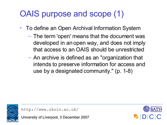 Introduction to the Reference Model for an Open Archival Information System (OAIS) | PPT