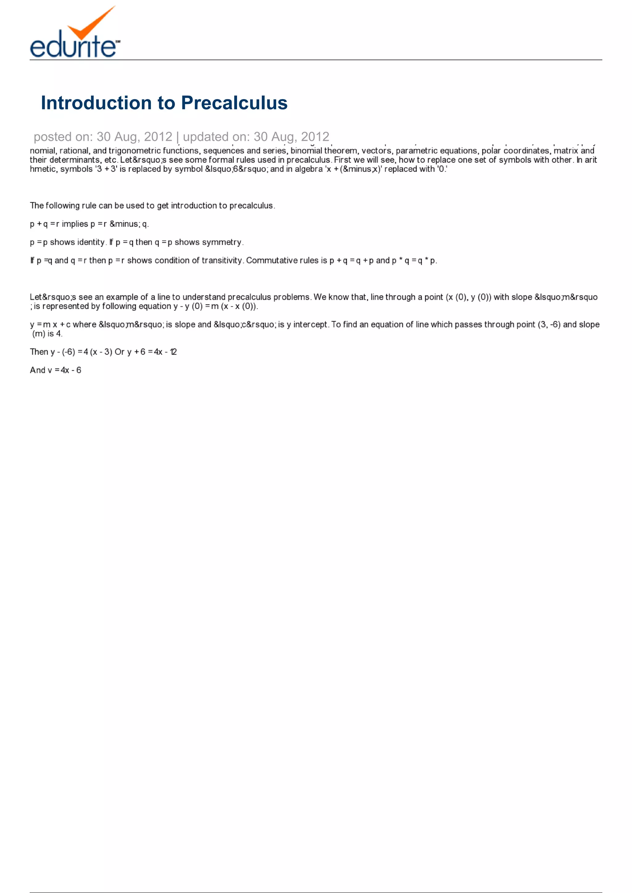 Introduction to Precalculus | PDF