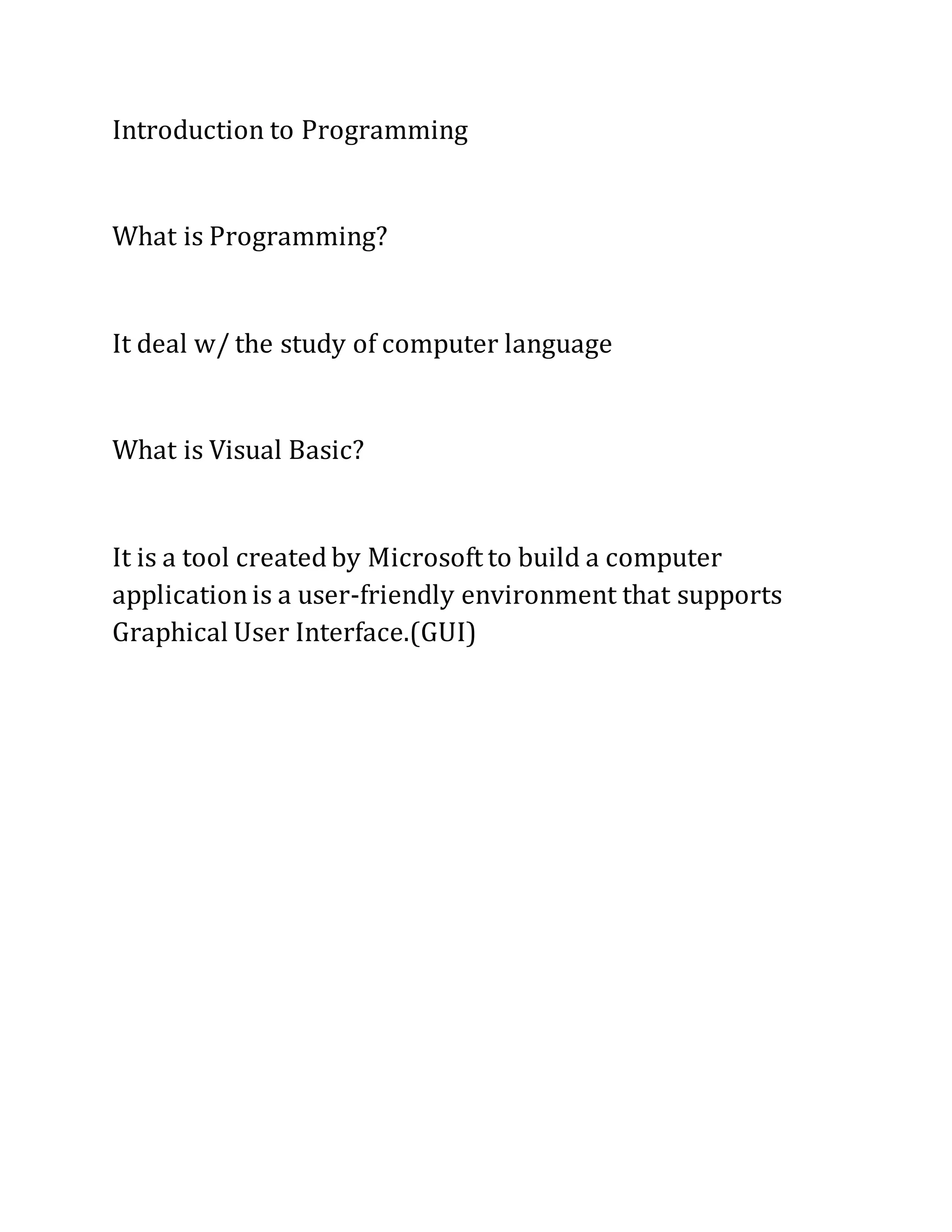 Introduction to programming | DOCX