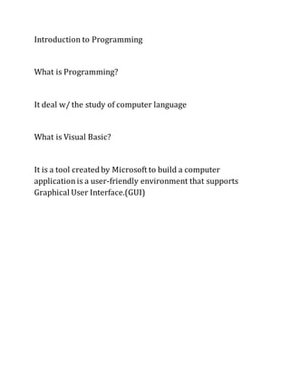Introduction to programming | DOCX