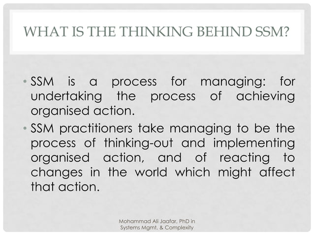Introduction To Soft Systems Methodology By Mohammad Ali Jaafar Ppt