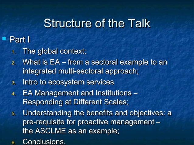 Introduction to the ecosystem approach as a framework for management of ...
