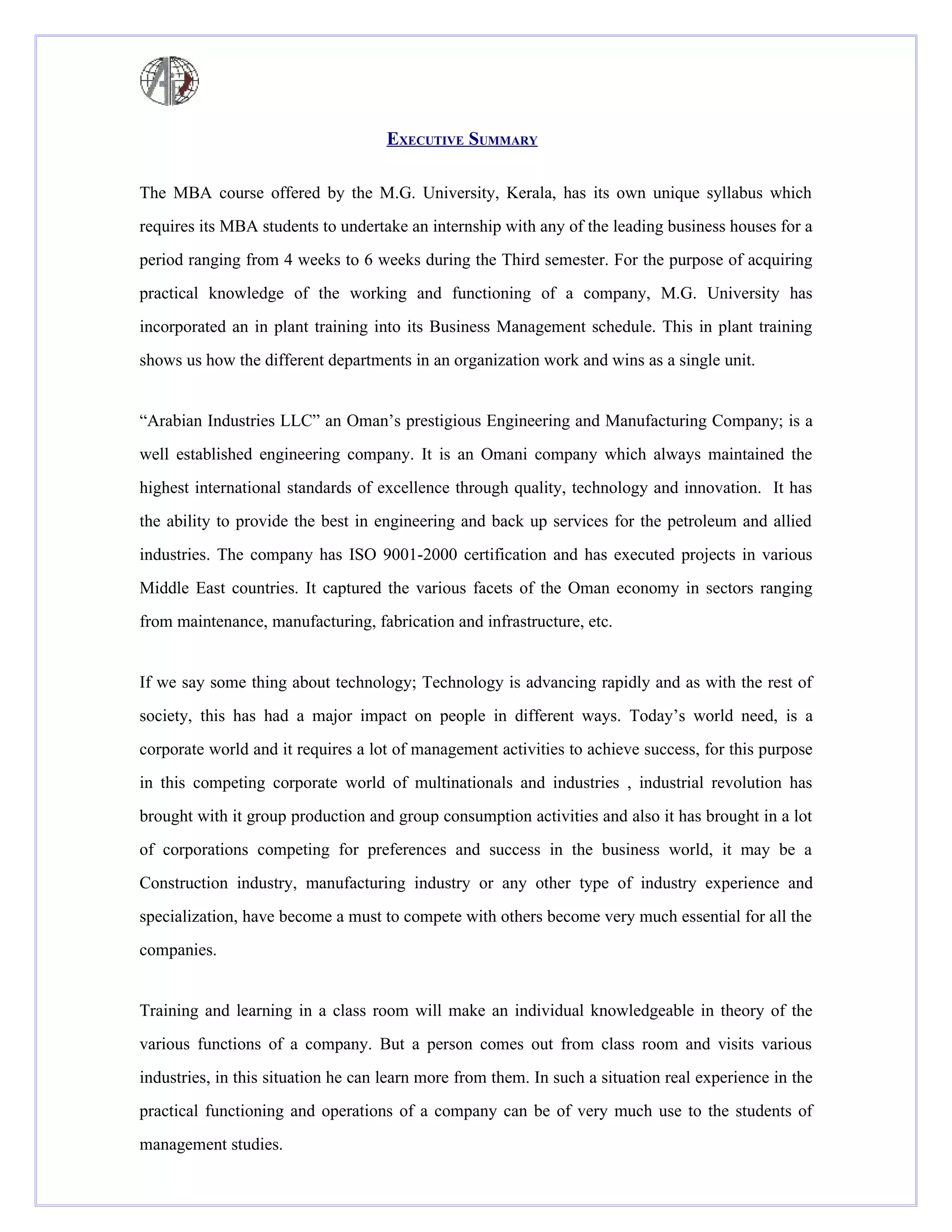 Introduction to-the-project-report-on-organisation-study-for-mba-iii-semester-mg-university ...