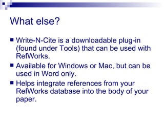Introduction to using Refworks | PPT