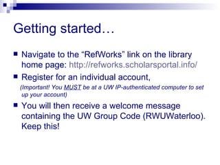 Introduction to using Refworks | PPT