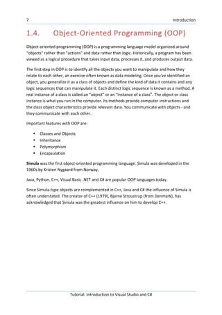 Introduction to visual studio and c sharp | PDF