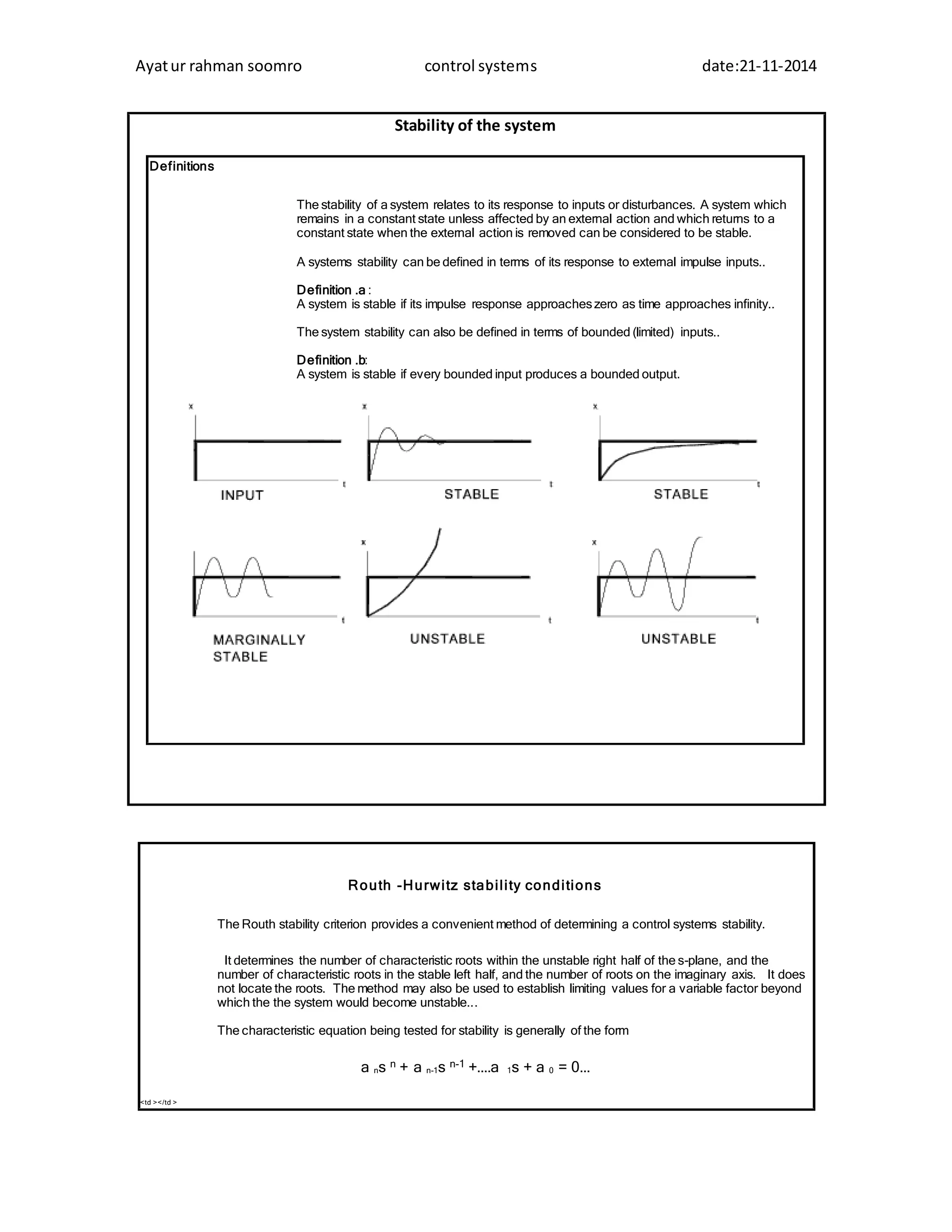 stability ( Introduction (1) routh ) | PDF