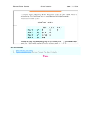 stability ( Introduction (1) routh ) | PDF