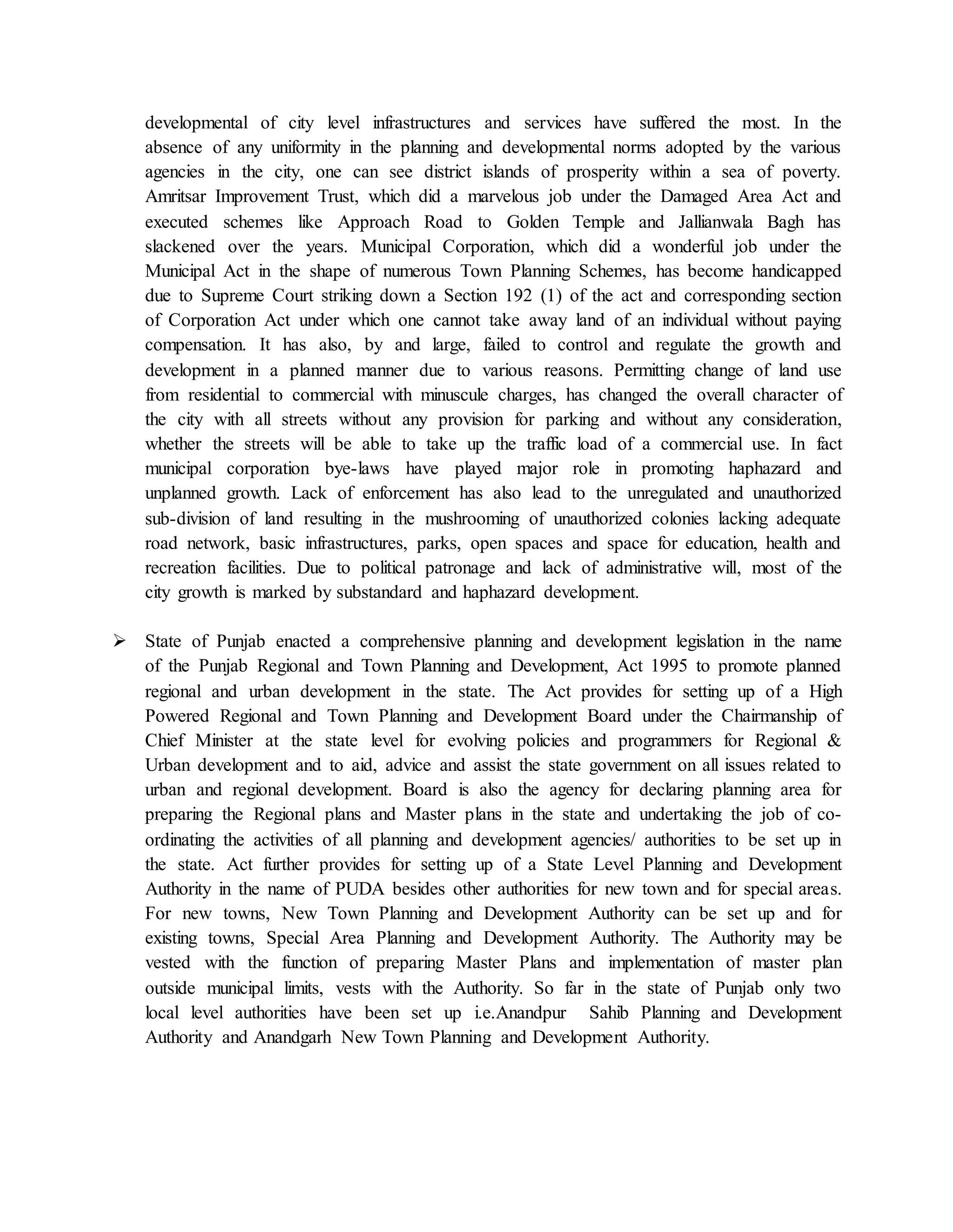 Comprehensive Development of Amritsar- Need for A Planning and Urban ...