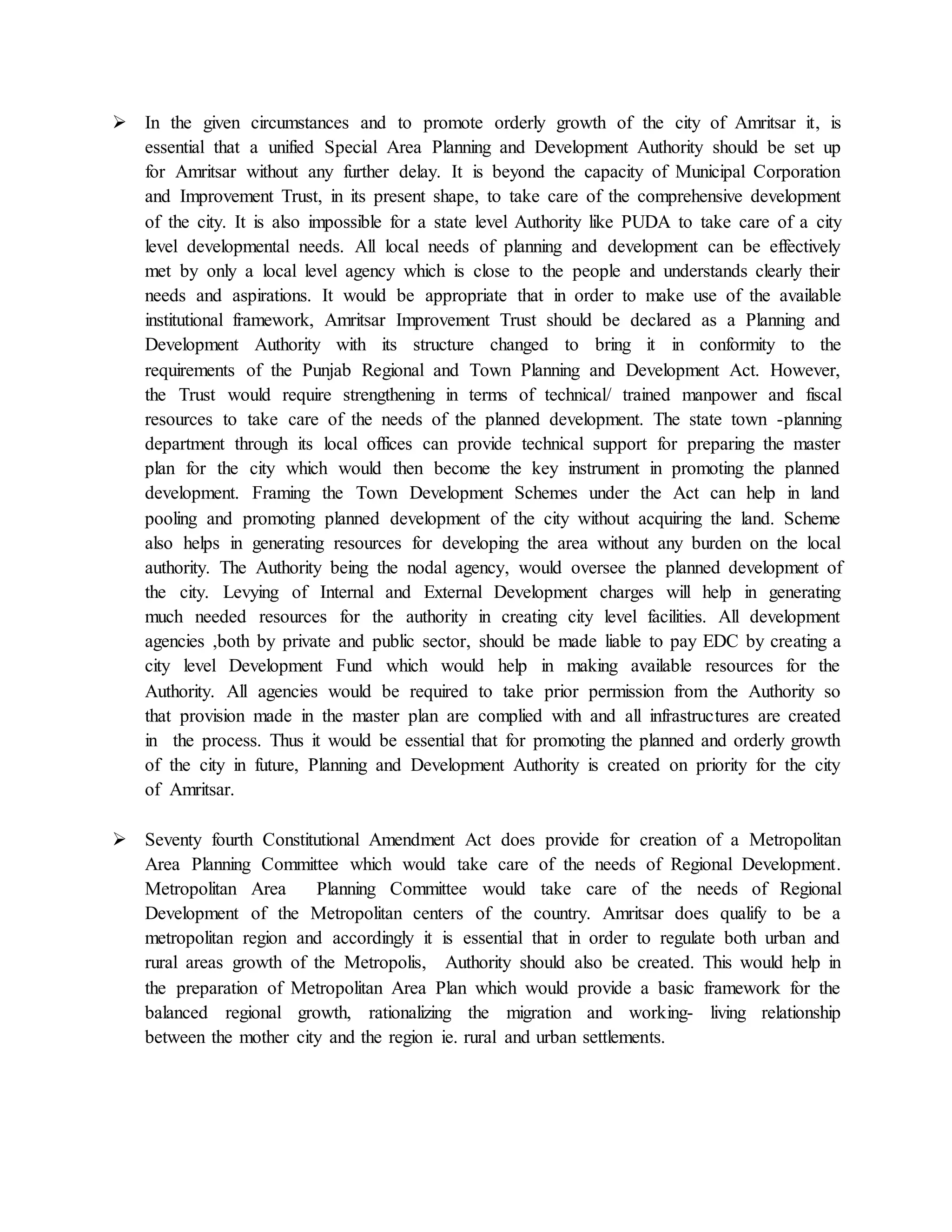 Comprehensive Development of Amritsar- Need for A Planning and Urban ...