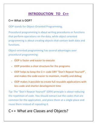 OOP and C++Classes | DOCX | Programming Languages | Computing