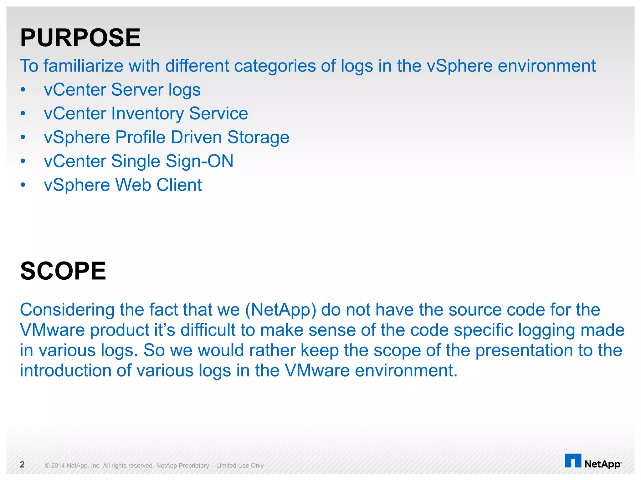 Introduction to vSphere logs | PPTX | Operating Systems | Computer Software and Applications
