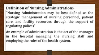 Introduction nursing administration & management | PPTX