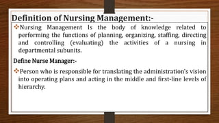 Introduction nursing administration & management | PPTX