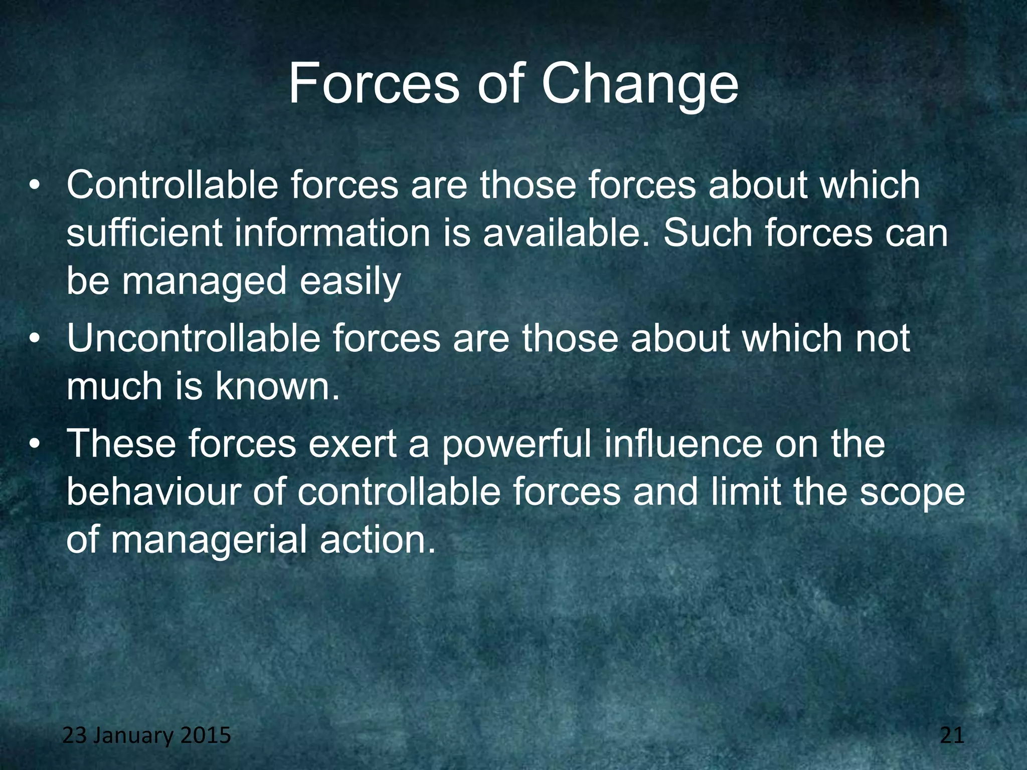 Introduction and concepts of change, nature, forces and types of change ...