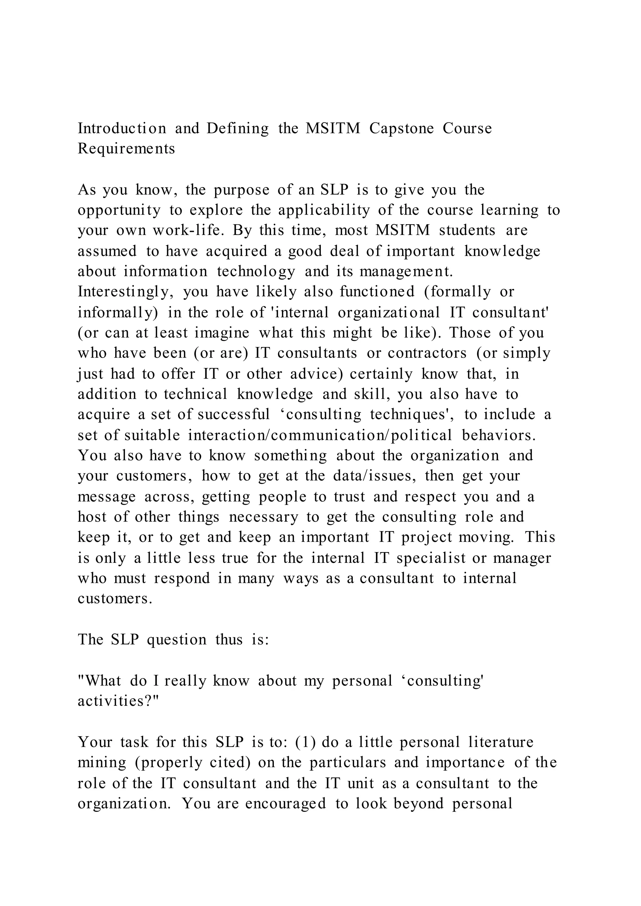 Introduction and defining the msitm capstone course requirements | PDF